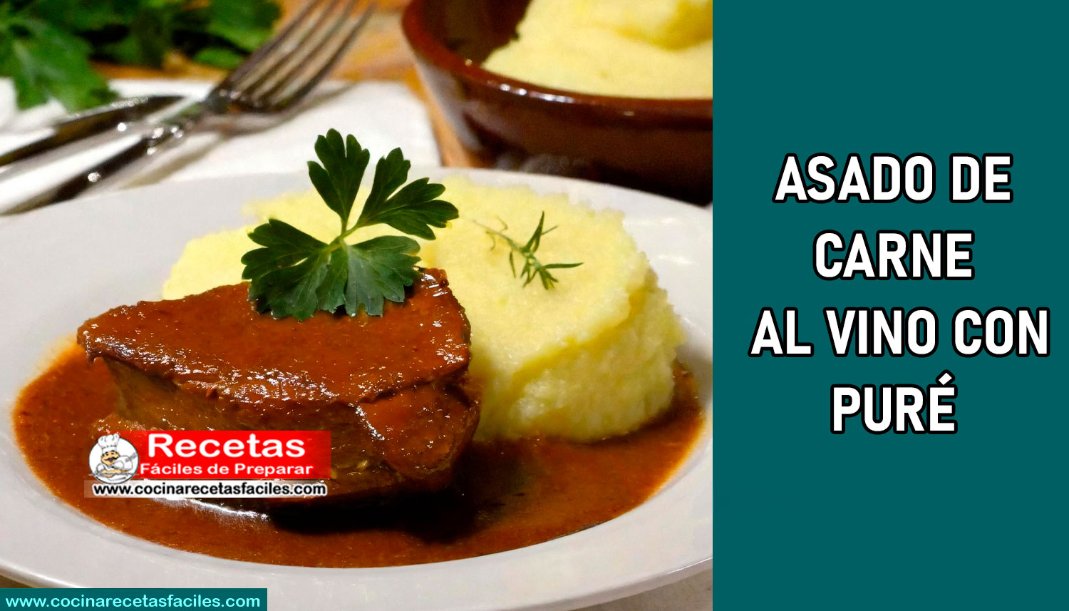 Asado de carne al vino con puré de papa - Asado de carne