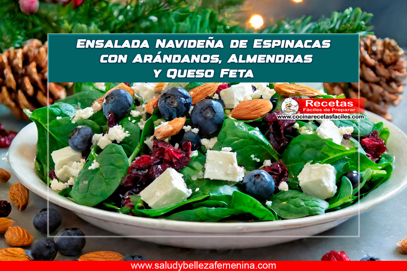 Ensalada Navideña de Espinacas con Arándanos y Almendras