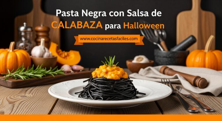 Pasta Negra con Tinta de Calamar y Salsa de Calabaza Halloween